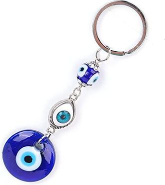 Dioche Porte-cl&eacute;s oeil Bleu Turc Mauvais oeil - Ornement Exquis en Alliage et Perles de Verre pour D&eacute;coration de Sac, Cadeau Amulette Porte-bonheur - 12 X 3 