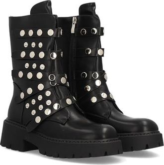 Shoes & Blues Bottine &agrave; plateforme pour femme avec plusieurs bandes d&eacute;coratives avec clous m&eacute;talliques, semelle &eacute;paisse de style Track, fermeture &agrave; glissi&egrave;re. Id&eacute;al