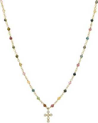 OrusBijoux Collier Argent Dor&eacute; Croix En Zirconium Blanc Et Pierres