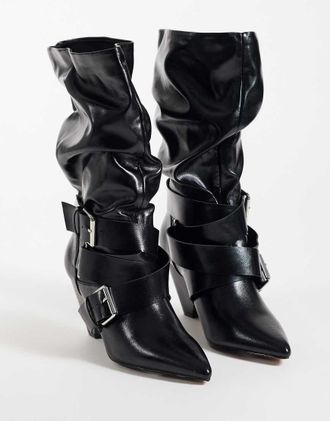 Asos Cade Stiefel mit Schnallendetail und Absatz in Schwarz