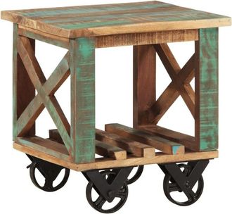 vidaXL Table dappoint avec roulettes 40x40x42 cm Bois de r&eacute;cup&eacute;ration vidaXL