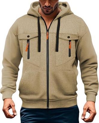 Generic Sweat &agrave; capuche uni printemps pour homme 2026 pour homme avec fermeture &eacute;clair - L&eacute;ger - Grand et grand - D&eacute;contract&eacute; - Tendance - Automne - V&ecirc;tements