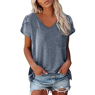 Generic T-shirt femme chemisier femme haut uni manches courtes surdimensionn&eacute; d&eacute;contract&eacute; mode, gris, XL