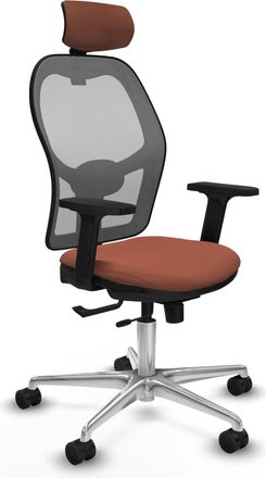 Piqueras y Crespo Ergonomischer Computerstuhl mit 2D-Armen, h&ouml;henverstellbare Lendenwirbelst&uuml;tze und h&ouml;henverstellbares Kopfteil, Grau/Braun