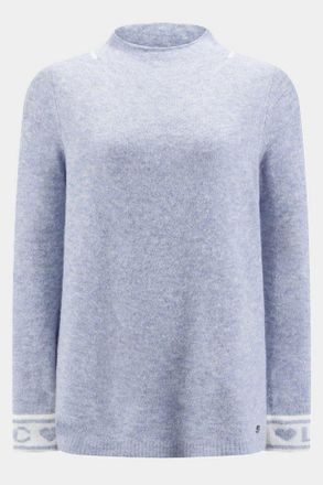 Zaubermond Strickpullover Valentine Strickpullover mit Schriftzug-Detail am &Auml;rmel Jeans Blau