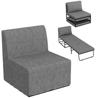 HOMCOM Fauteuil Convertible 1 Place chauffeuse 2 en 1 Fauteuil lit Pliant avec Coussin et Housse Anti-poussière, Cadre en métal, canapé-lit 1 Place pour invi