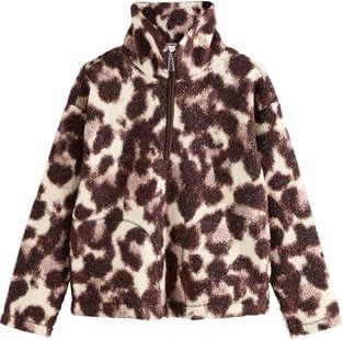 Next Femme Polaire &agrave; col zipp&eacute; 100% polyester recycl&eacute; imitation peau de mouton Chocolate Brown/Pink Leopard X-Large