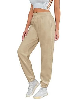 Heekpek Pantalon Jogging Femme en Coton Sport Yoga et Fitness en Hiver Élastique Taille Haute Pants avec Poche Pantalon de Training - Couleur : Kaki - Taille 