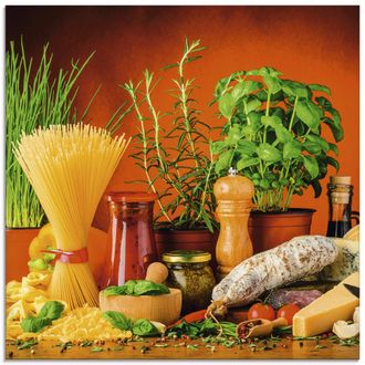 Artland ARTland Wanddeko Glasbilder Wandbild Glas Bild einteilig Quadratisch Toskana Italien Dolce Vita Pasta Gemüse Kräuter Gewürze Mediterran S7SM