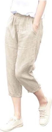 Generic Pantalon Femme d&eacute;contract&eacute; Grande Taille Court Pantalons d&eacute;contract&eacute; en Coton et Lin,Grande Taille,Ample,Taille &eacute;lastique