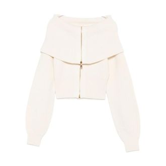 Elisabetta Franchi Femme, Pulls, Beige, Taille: 40 FR Cardigan en maille m&eacute;lang&eacute;e avec fermeture &eacute;clair