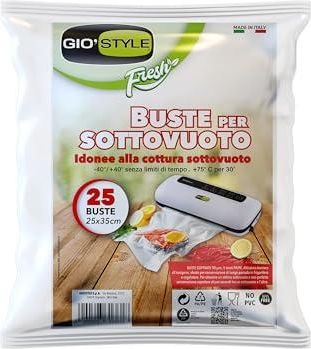Gi&ograve;Style 25 Vakuumbeutel Fresh | 25 x 35 cm | geeignet zur Aufbewahrung und zum Vakuumgaren | BPA-frei | Made in Italy