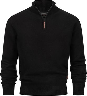 Indicode Herren INTrax Half Zip Feinstrickpullover mit Stehkragen und Rei&szlig;verschluss | Strickpullover f&uuml;r M&auml;nner Black, XL