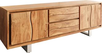 DELIFE Fernsehtisch Live-Edge Akazie Natur 200 cm 4 Türen 2 Schübe Baumkante Lowboard