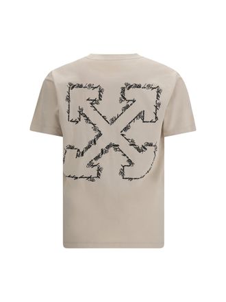 Off-white Mens Script Arrow T-Shirt Pumice Stone Cotton T-Shirts And Polos