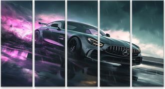 Islandburner Bild auf Leinwand Neonregen AM G im Sturm f&uuml;r Wohnzimmer Autoliebhaber Autohaus Bilder Wandbilder Poster