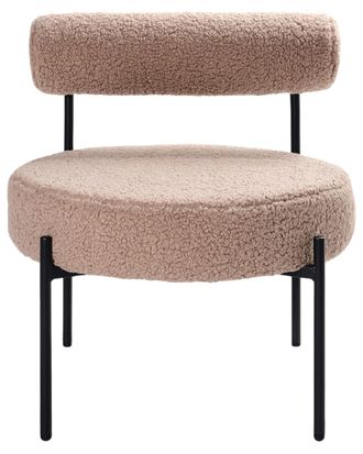 Beliani Sessel rund Boucl&eacute; beige Taupe niedrige Lehne Schwarze Metallbeine Retro Alpha