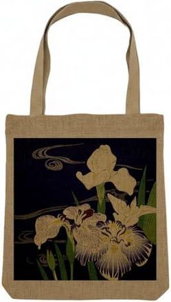 Fabulous Sac Shopping Tote Bag Aspect Lin - Orchid&eacute;s Bleu Style Japonais Illustration Traditionel Design - Sac de Courses Toile Epaisse 360g Beige Naturel Caba