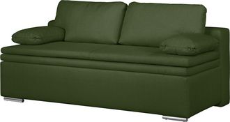 Fredriks home24 Boxspring-Schlafsofa Goodlow Grün/Antikgrün Webstoff Polia 205 x 76 x 100cm mit Schlaffunktion Modern