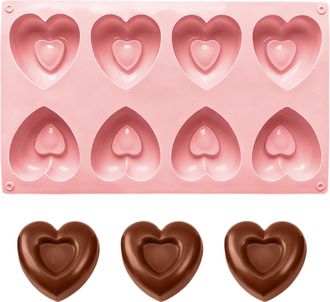 Generic 8-Cavity Heart Silicone Mold for Soap Making - Non-Stick Love Dessert Baking Pan, Flexible Heart Shape Mold for Chocolate, Jelly, Candy, Cake | Valent