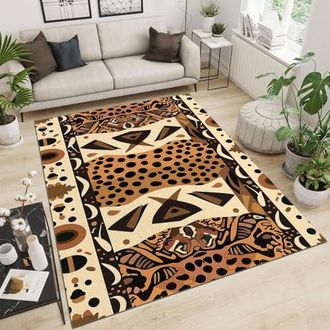 Generic Tapis de Sol Moderne Brun Lavable en Machine, Tapis Traditionnel Éléments Africains Motif pour Chambre Salon denfant Ado et Adulte Chambre, 160 x 230 