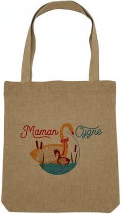 Fabulous Sac Shopping Tote Bag Aspect Lin - Maman Cygne et son B&eacute;b&eacute; Dessin Illustration - Sac de Courses Toile Epaisse 360g Beige Naturel Cabas Port&eacute; Epaule So