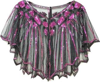 Generic NYSBH Ch&acirc;le r&eacute;tro avec perles et paillettes pour femme, Noir-fuchsia, Taille unique