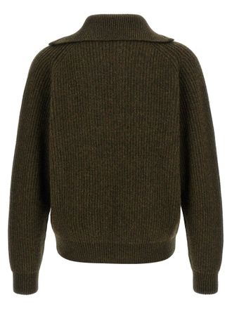 Jil Sander Ribbed Wool Half-Zip Sweater - olive