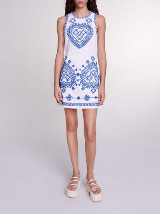 Maje Angepasstes Kleid Mit Stickerei - Wei&szlig;/blau - Gr&ouml;&szlig;e 40 - Maje