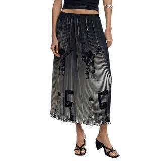 Desigual Schwarzer Zeitungsdruck Plissierter Rock - - Skirts - Damen - Schwarzk - XS