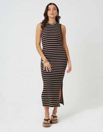 Brave Soul &Auml;rmelloses Maxikleid aus strukturiertem Jersey in gestreiftem Braun
