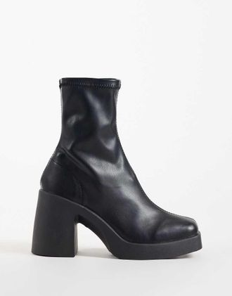 Asos Edison Stiefel mit eckiger Zehenpartie, Blockabsatz und Sockenschaft in Schwarz