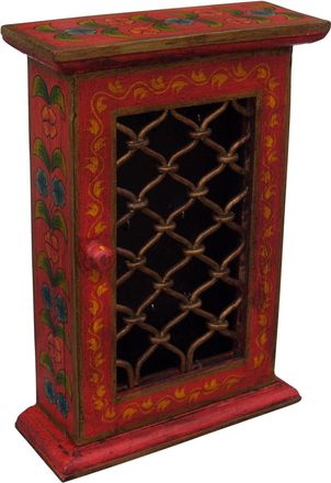 Guru Shop Schl&uuml;sselkasten, Bemalte Schl&uuml;ssel Ablage Box mit T&uuml;r - Muster 5, 30x23x9 cm