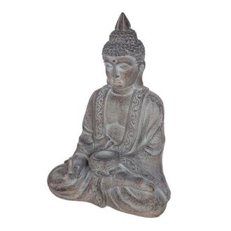 Gilde Buddha Figur Kerzenleuchter aus Magnesia - grau - gewischte Oberfl&auml;che - H&ouml;he 67cm x Breite 46cm - Gartendeko