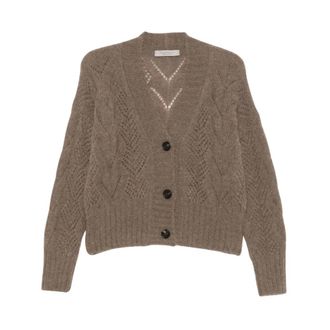 D.exterior Alpaka-Woll-Cardigan mit V-Ausschnitt - - Knitwear - Damen - Braun - M