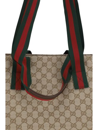 Gucci Mens Tote Bag Gg Motif Leather Trim Vintage Sand-Dark Brown-Vrv Polyester Shoulder Sand/dark Brown/vrv