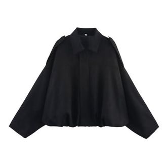 Generic Veste bomber en faux daim pour femme, manteau court d&eacute;contract&eacute; &agrave; revers et manches tendance streetwear, Noir, XL
