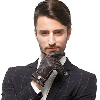 Nappaglo l&eacute;cran tactile les gants de cuir italien des sms dagneau nappa avec garniture chaude (xxl (palm la laine:21.6-22.8cm), brun fonc&eacute; (sans &eacute;cran))