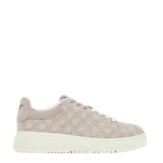 Emporio Armani Femme, Chaussures, Gris, Taille: 37 EU Baskets en toile avec imprim&eacute; logo int&eacute;gral