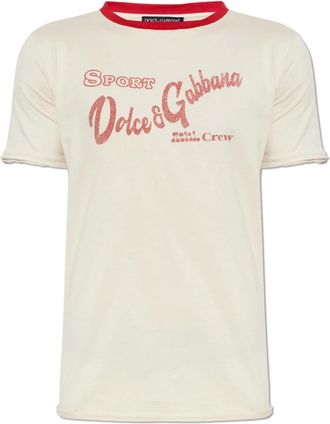 Dolce & Gabbana Homme, Tops, Beige, Taille: XL Logo T-Shirt
