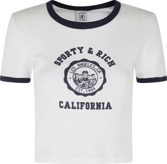 Sporty & Rich Femme, Tops, Blanc, Taille: 40 FR California Emblem Soft Ringer Tee