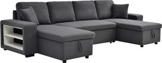Vente-Unique Panorama-Ecksofa mit Schlaffunktion & Bettkasten + Sessel - Stoff - Anthrazitgrau - Selim