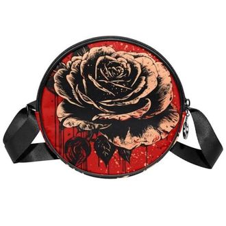 Generic Sac &agrave; bandouli&egrave;re Circle pour femme, petit sac &agrave; bandouli&egrave;re rouge et noir avec fermeture &eacute;clair, bretelles r&eacute;glables, sac &agrave; main rond d&eacute;contract&eacute; pou