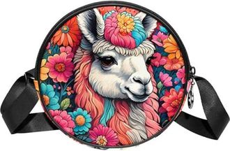 Generic Petit sac &agrave; bandouli&egrave;re circulaire pour femme, sac &agrave; bandouli&egrave;re en alpaga avec fermeture &eacute;clair et bretelles r&eacute;glables style d&eacute;contract&eacute; pour femmes 