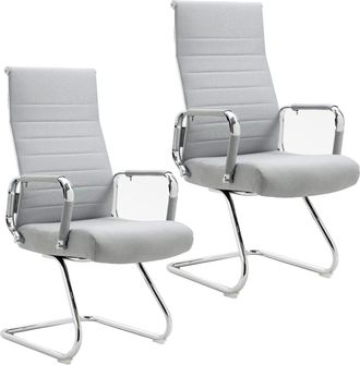 SVITA Office Comfort 2X Besucherstuhl Freischwinger-Stuhl mit Armlehne Konferenzstuhl ohne Rollen Armlehnstuhl Office-Stuhl Stoff Hellgrau