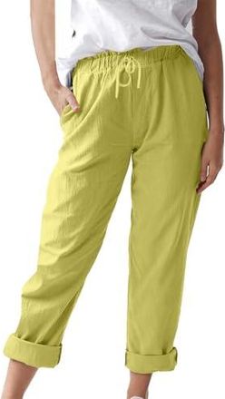 Generic Pantalon en Lin Ample Femme Fluide Large Elegant Pantalon Droit pour Femme Taille &Eacute;lastique D&eacute;contract&eacute; avec Poches Pantacourt Fluide Ample V&ecirc;tements 
