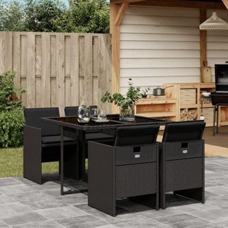 vidaXL 5-tlg. Garten-Essgruppe mit Kissen Schwarz Poly Rattan - Vidaxl