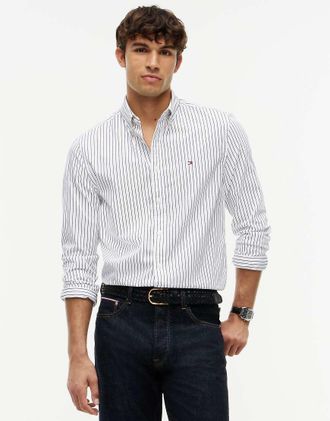 Tommy Hilfiger Hemd in Wei&szlig; mit Streifen, Regular Fit, Flex