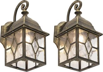 QAZQA Landhaus I Vintage Set mit 2 romantischen Außen Wandlaternen aus Bronze - London I Außenbeleuchtung - Aluminium Quadratisch - LED geeignet E27
