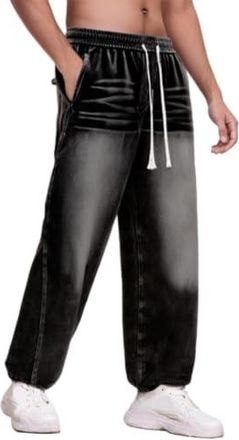 Generic Jean pour homme - Coupe droite - Pantalon baggy respirant - Couleur unie - Avec cordon de serrage &eacute;lastique et poches - Jambe droite - Tendance - Coup